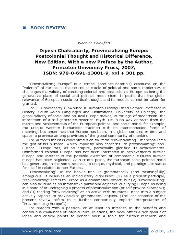 PROVINCIALIZING EUROPE - paper | PDF | Postcolonialism | Linguistics