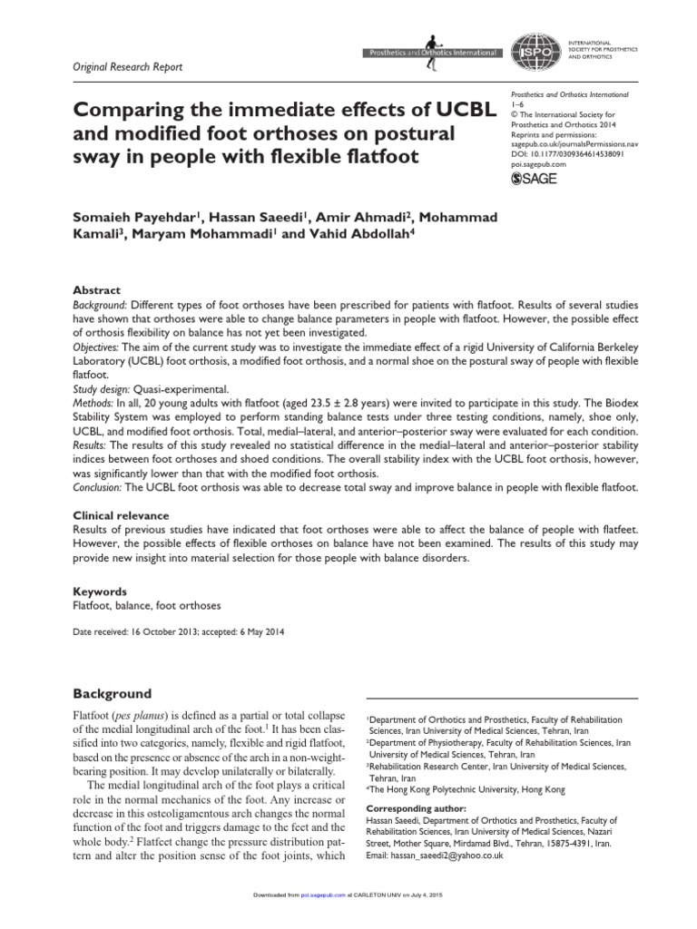Comparing The Immediate Effects of UCBL and Modified Foot Orthoses On ...
