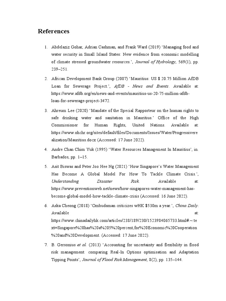 List of References | PDF | Climate Change | Water Security