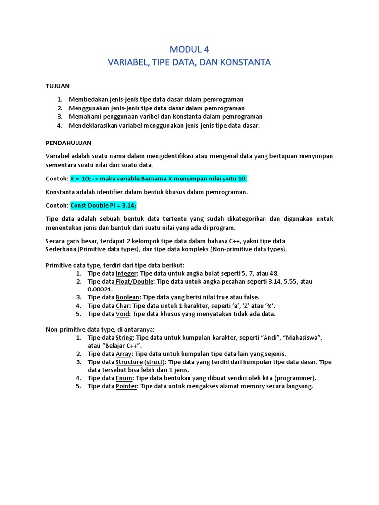 4 Tipe Data Variable Dan Konstanta | PDF