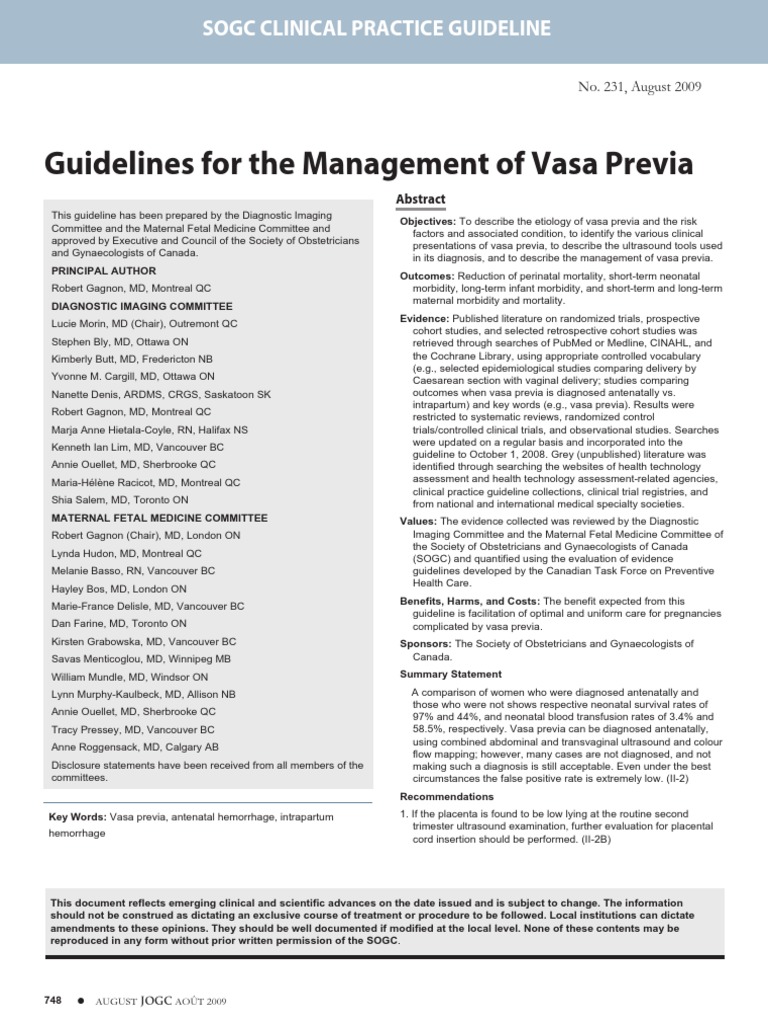 Management of Vasa Previa | PDF | Childbirth | Obstetrics