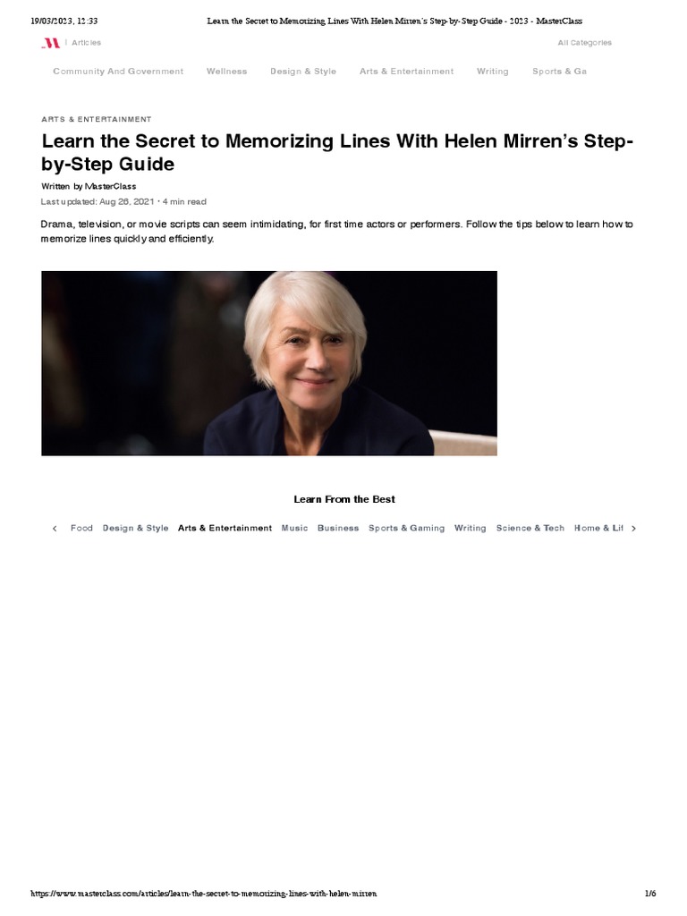 Learn The Secret To Memorizing Lines With Helen Mirren's Step-by-Step Guide - 2023 - MasterClass ...