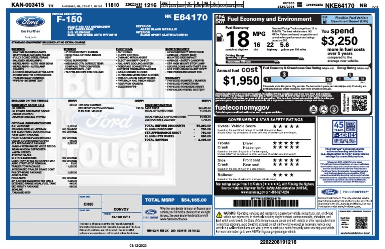 Window Sticker | PDF | Headlamp | Ford F Series