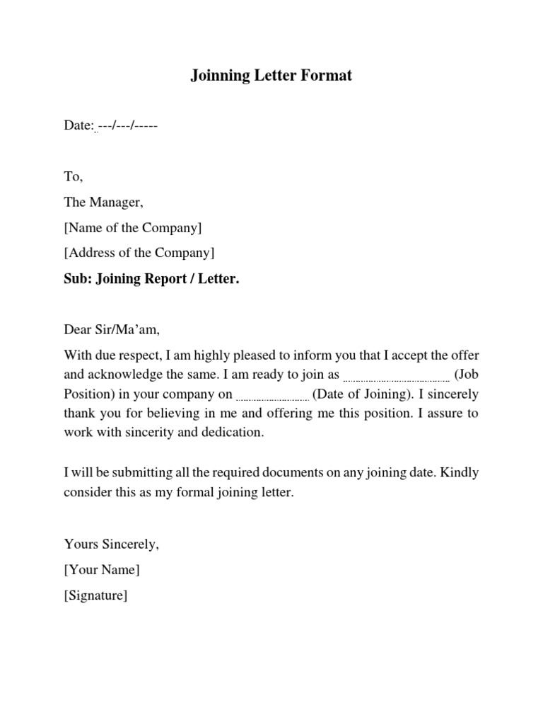 Joining Letter Format Template | PDF