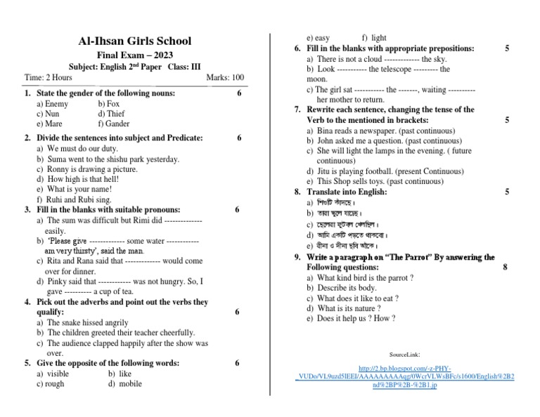 English - Question - Paper (HW-1) | PDF | English Language | Language ...