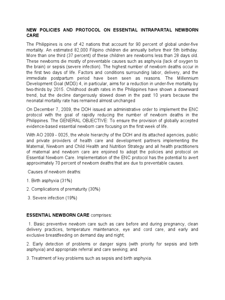 New Policies and Protocol On Essential Intrapartal Newborn Care ...