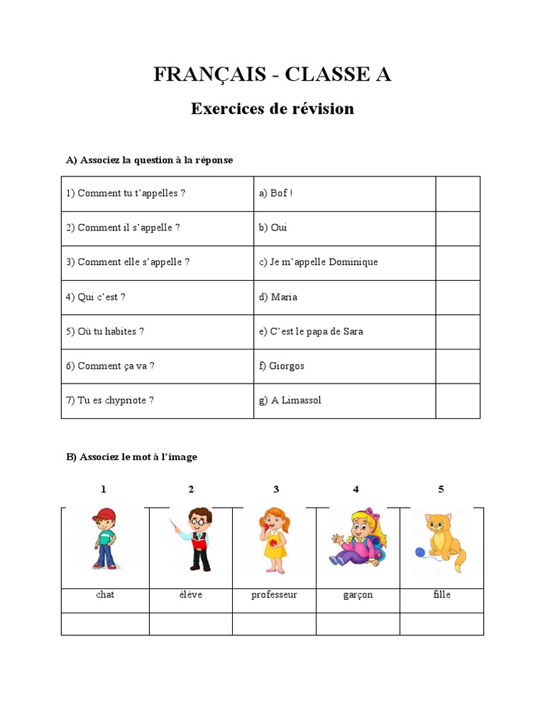 French A Exercises de Revision | PDF