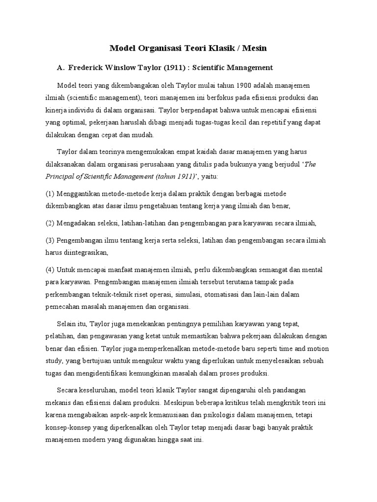 Model Organisasi Teori Klasik | PDF | Sains & Matematika