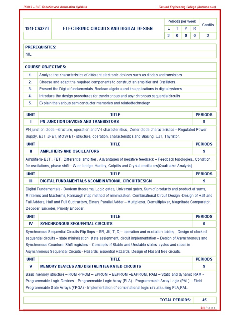 191ECS322R - ECDD Syllabus | PDF | Electronic Circuits | Digital ...
