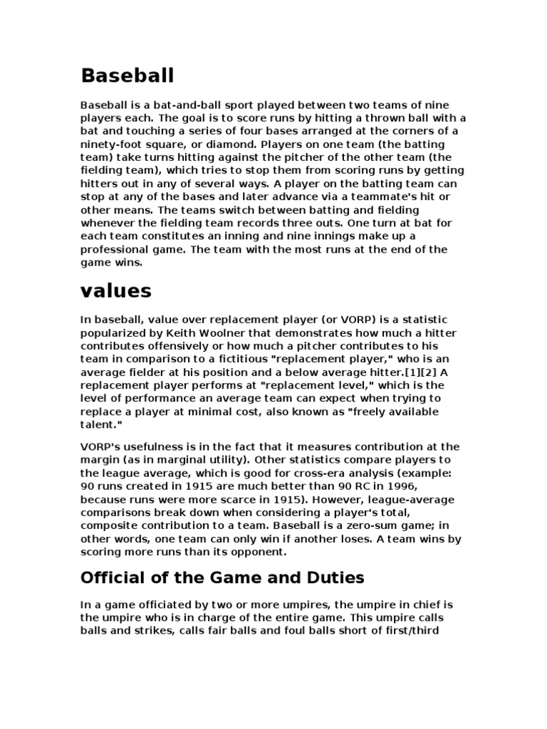 Baseball: Official of The Game and Duties | PDF | Baseball Field | Ball ...