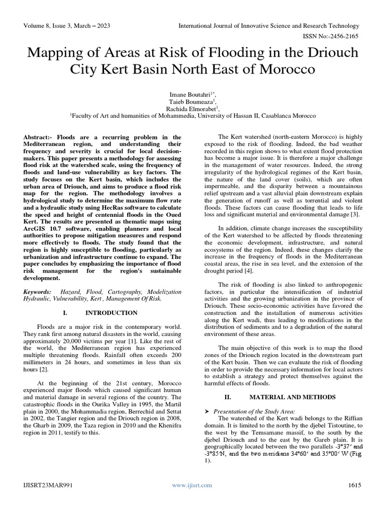 Mapping of Areas at Risk of Flooding in The Driouch City Kert Basin ...