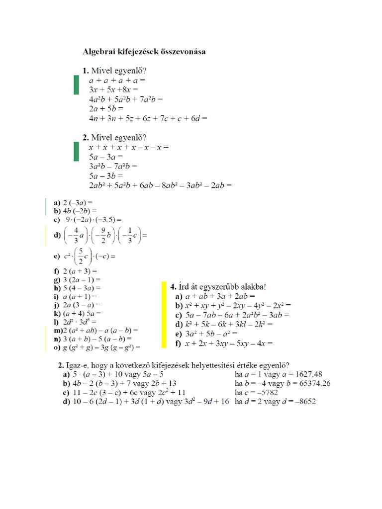 Egyenletek, Algebrai Kifejezések | PDF