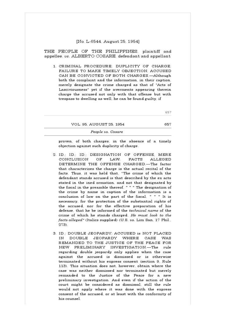 People Vs Cosare | PDF | Double Jeopardy | Plea