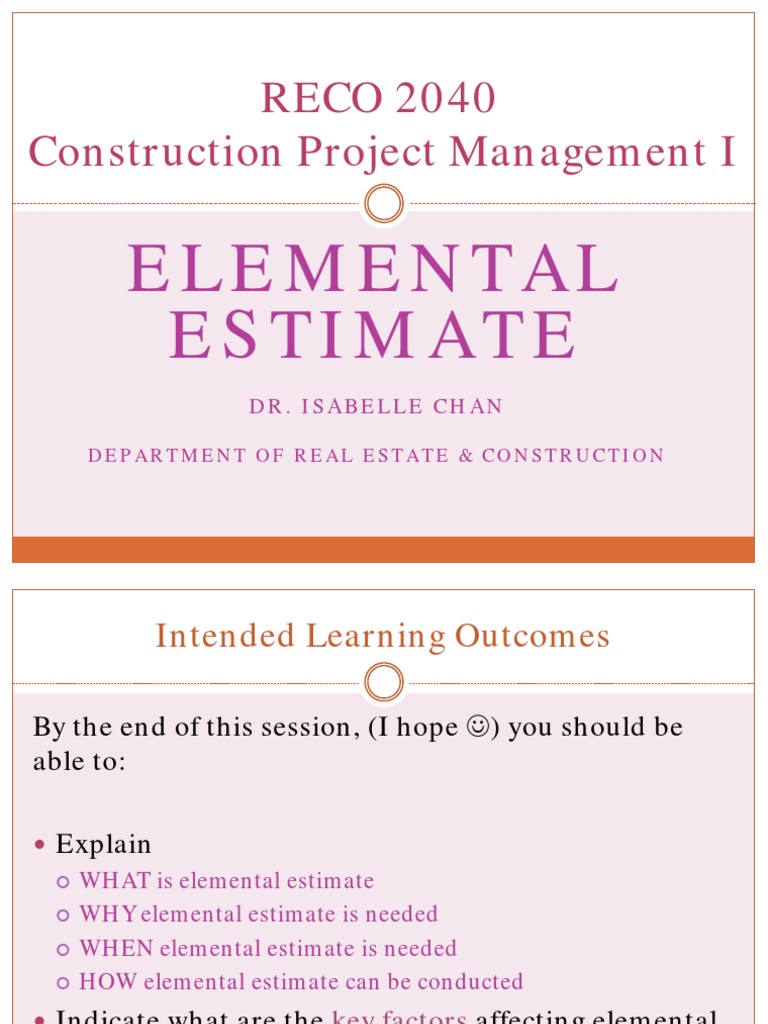 RECO 2040 Construction Project Management I: Elemental Estimate | PDF | Cost | Ratio