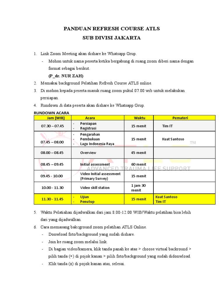 Panduan Refresh Course Atls Sub Divisi Jakarta | PDF