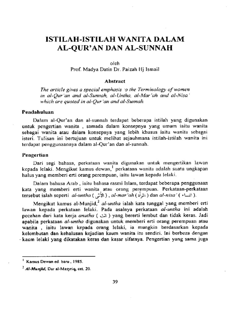 Istilah-Istilah Wanita Dalam: Al-Qur'An Dan Al-Sunnah | PDF