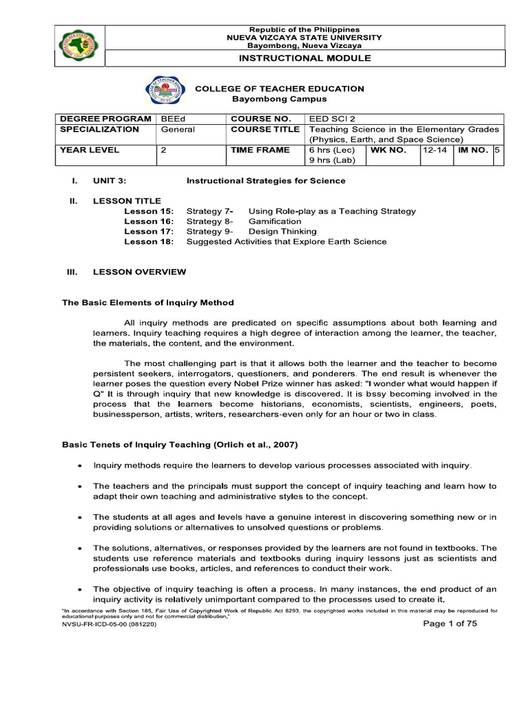EED SCI 2 MODULE 5 (Unit 3 - Instructional Strategies For Science ... EED SCI 2 MODULE 5 (Unit 3 - Instructional Strategies For Science ...
