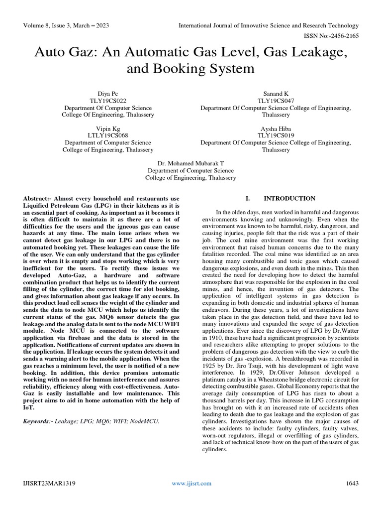 Auto Gaz An Automatic Gas Level, Gas Leakage, and Booking System | PDF ...