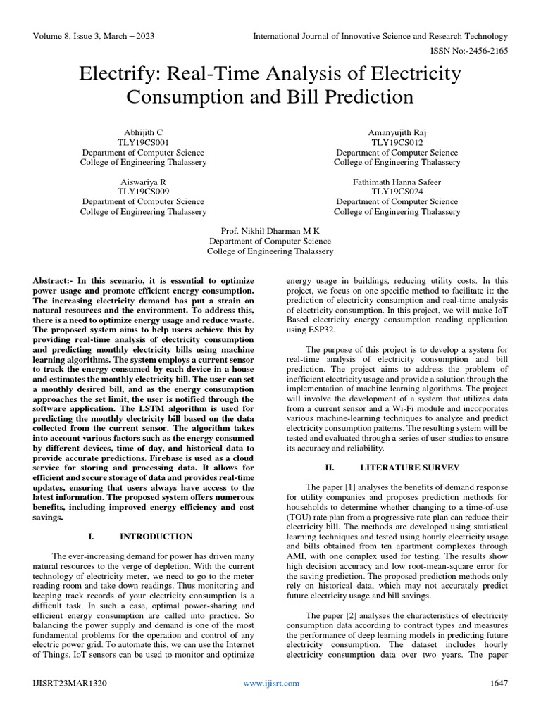 Electrify Real-Time Analysis of Electricity Consumption and Bill ... Electrify Real-Time Analysis of Electricity Consumption and Bill ...