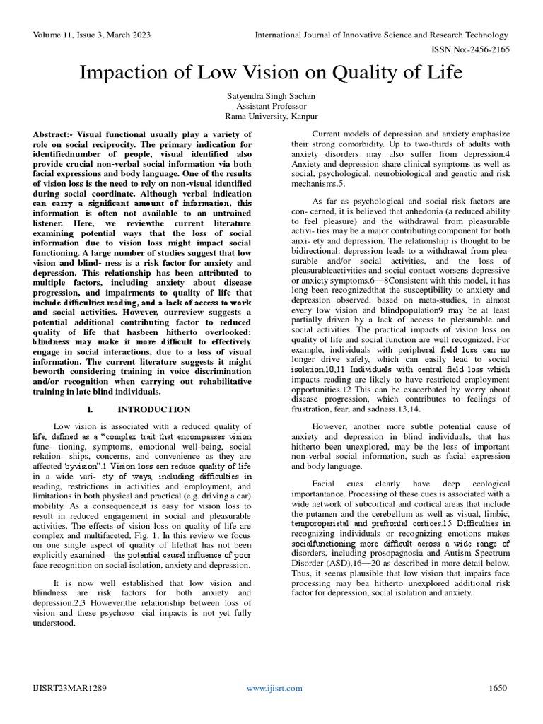 Impaction of Low Vision On Quality of Life | PDF | Visual Impairment ...