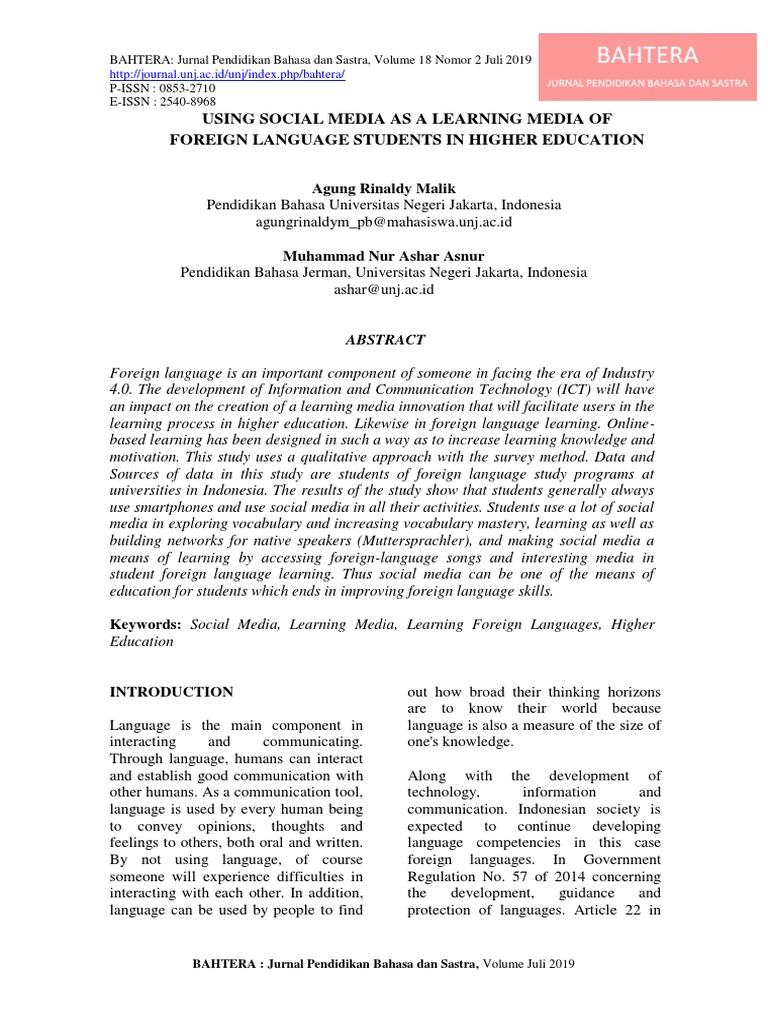Using Social Media As A Learning Media of Foreign Language Students in Higher Education | PDF ...