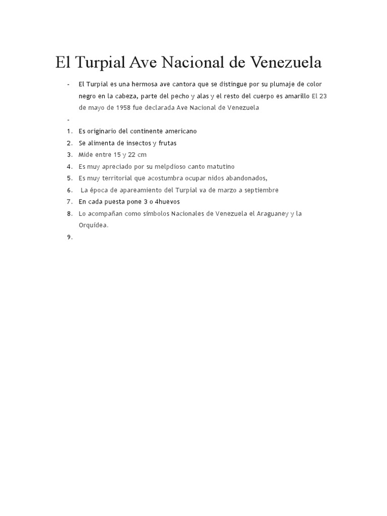 El Turpial Ave Nacional de Venezuela | PDF