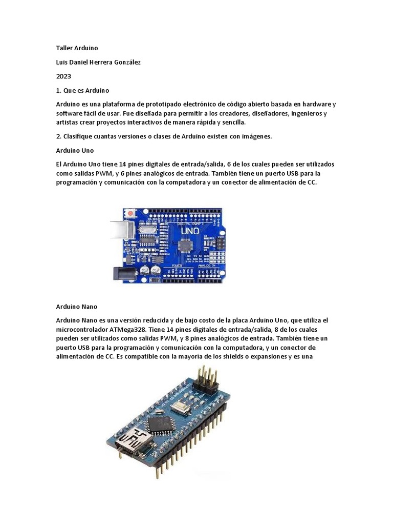 Taller Arduino Luis Herrera Pdf Arduino Diodo Emisor De Luz 8156