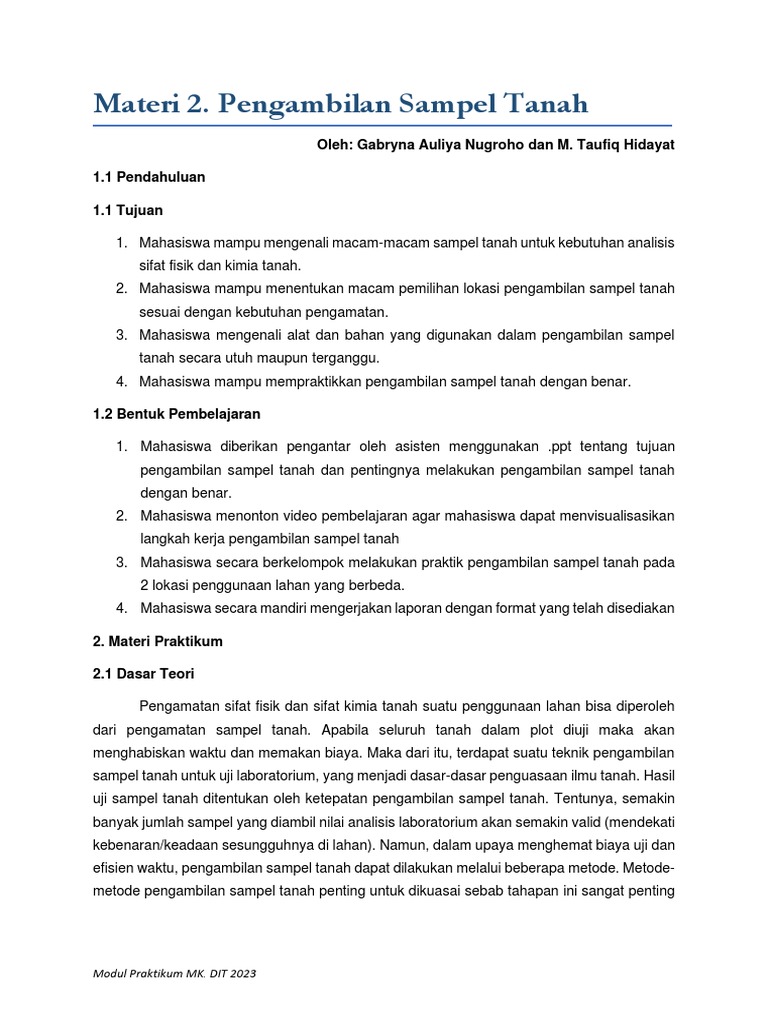 Modul 2. Pengambilan Sampel Tanah - 2023-5 | PDF