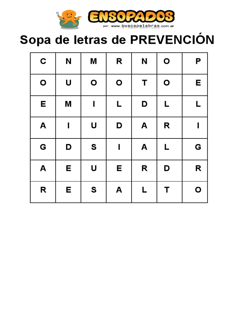 Sopa de Letras sobre Prevención | PDF | Estudios de idiomas extranjeros