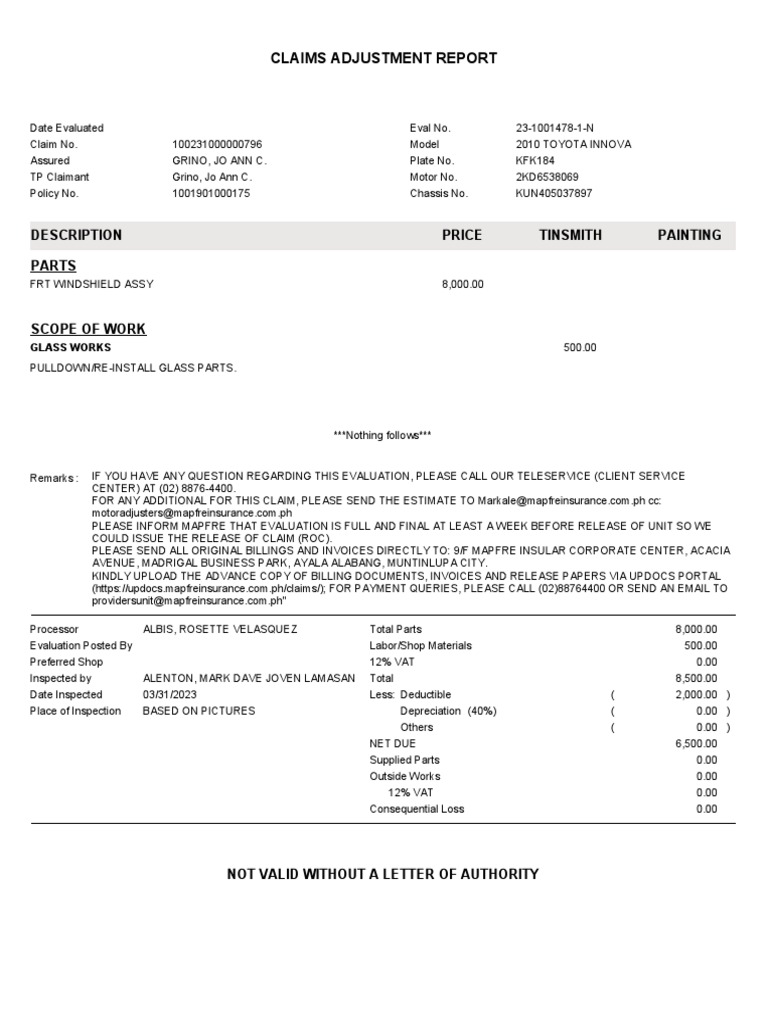 Claim Adjustment Report | Download Free PDF | Economies | Taxes