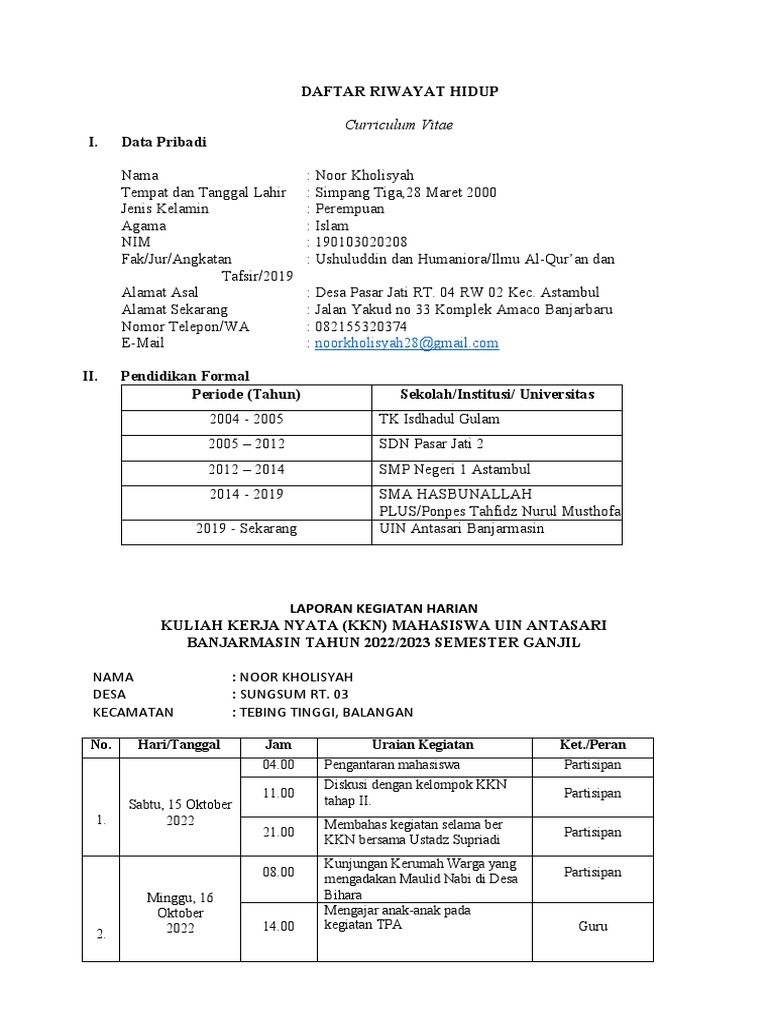laporan harian kkn kholisyah (1) | PDF