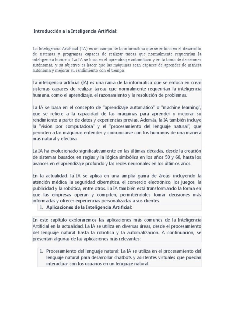 Introducción A La Inteligencia Artificial | PDF | Inteligencia artificial | Inteligencia (IA) y ...