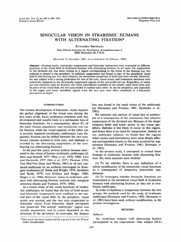 Sireteanu1982 Alternating Fixation | PDF | Visual Acuity | Eye