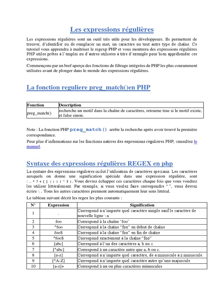 Tutoriel Regex PHP : Guide Complet et Exemples | PDF | Expression régulière | Linguistique