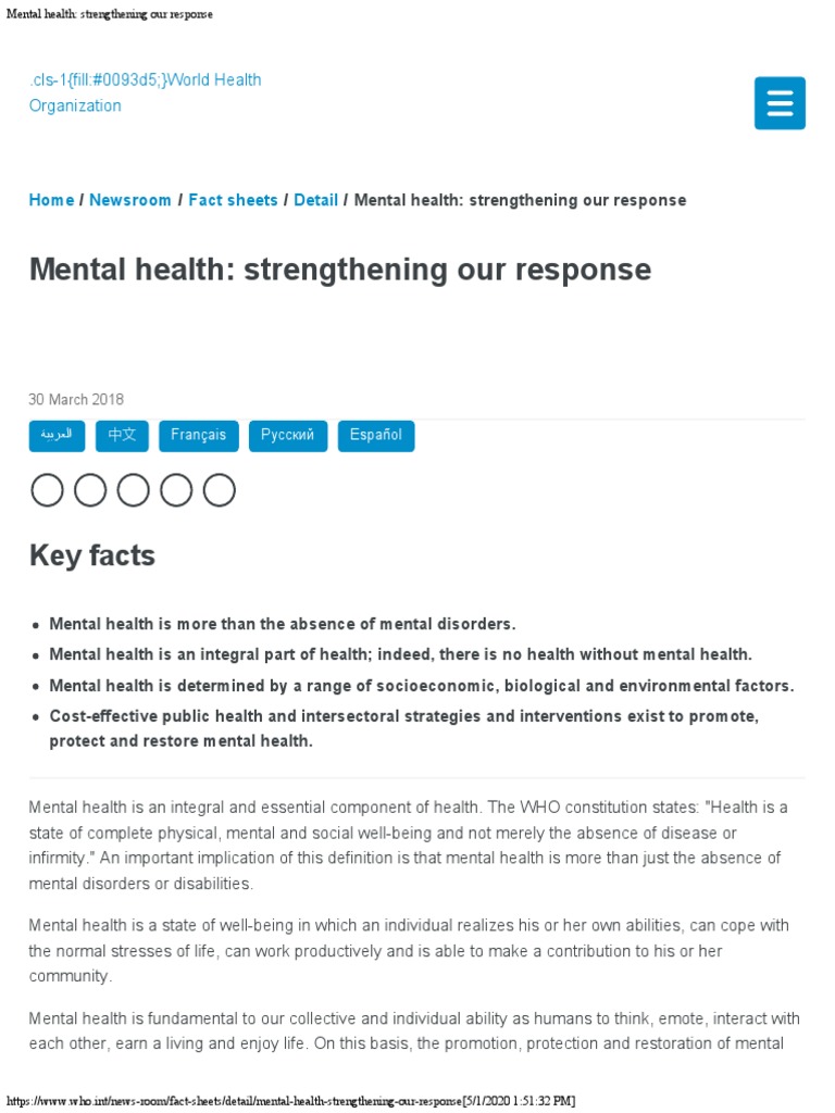 Mental Health: Strengthening Our Response: Key Facts | PDF | Mental ...