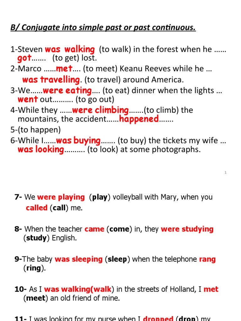 Answers Simple Past and Continuous Answers | PDF