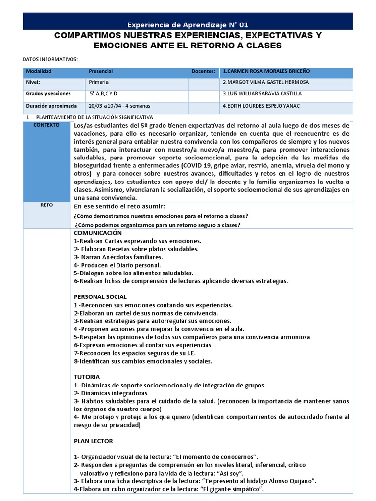 Retorno a Clases: Expectativas y Emociones | PDF | Aprendizaje ...