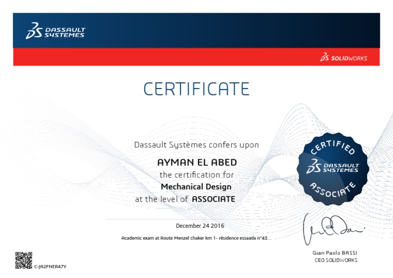 Certificate Solidworks CSWA | PDF