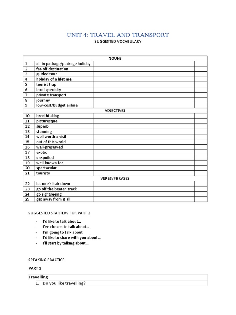 UNIT 4-Travel and Transport | PDF