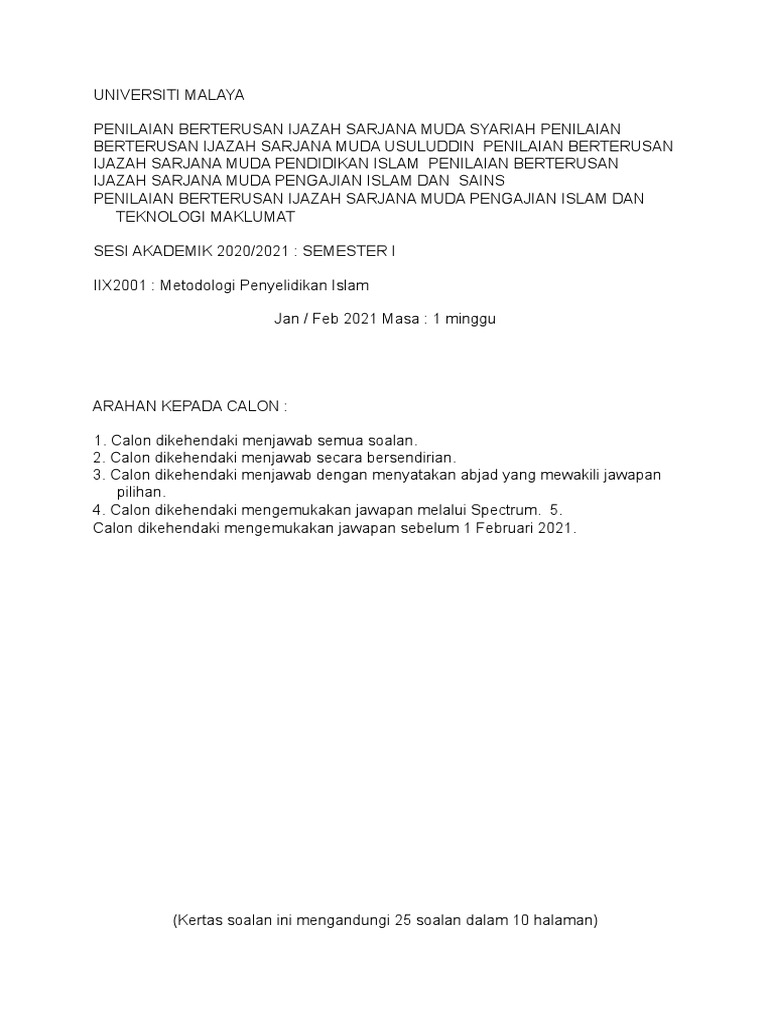 IIX2001 Penilaian Berterusan 2020-2021-1 | PDF