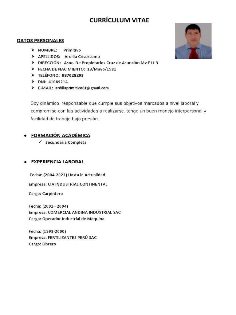 Currículum Vitae: Datos Personales | PDF
