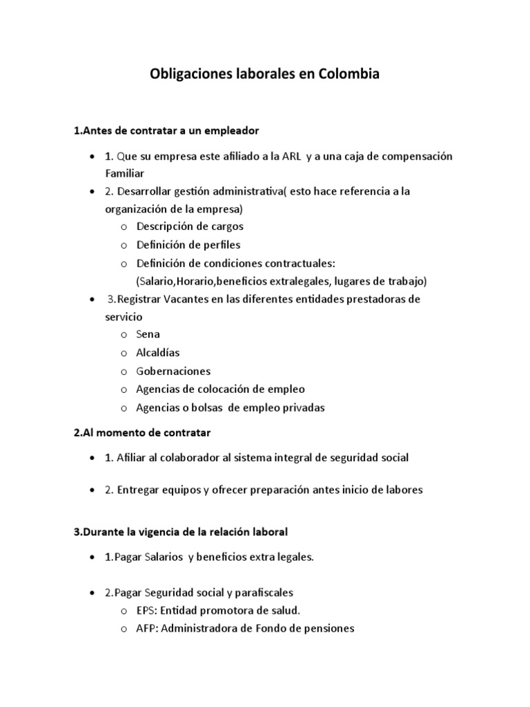 Obligaciones Laborales en Colombia | PDF | Pensión | Economias