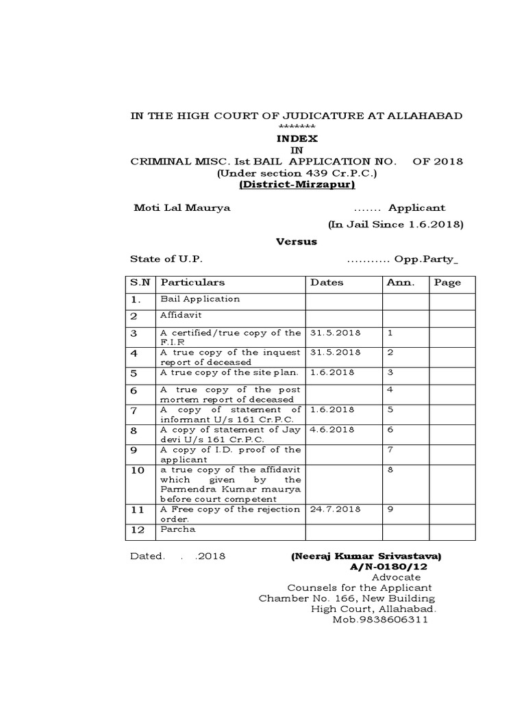 304-B BAIL APPLICATION Neeraj Srivastava Moti Lal | Download Free PDF ...