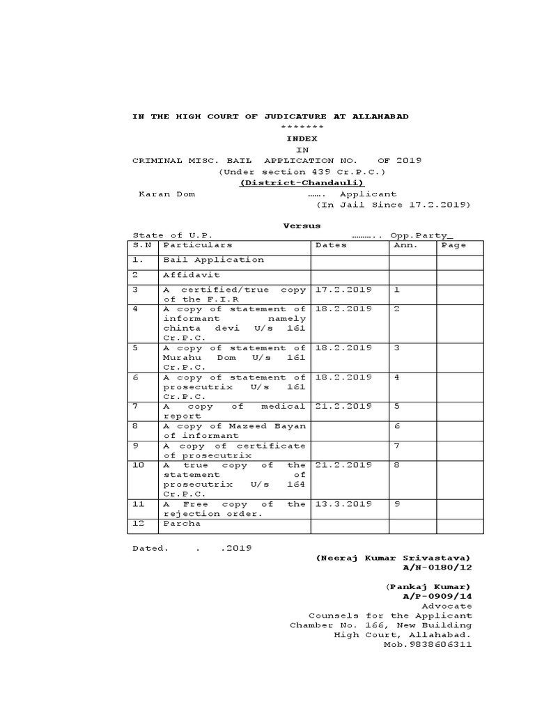 363 BAIL APPLICATION Neeraj Srivastava Karan Dom | PDF | Prosecutor | Affidavit