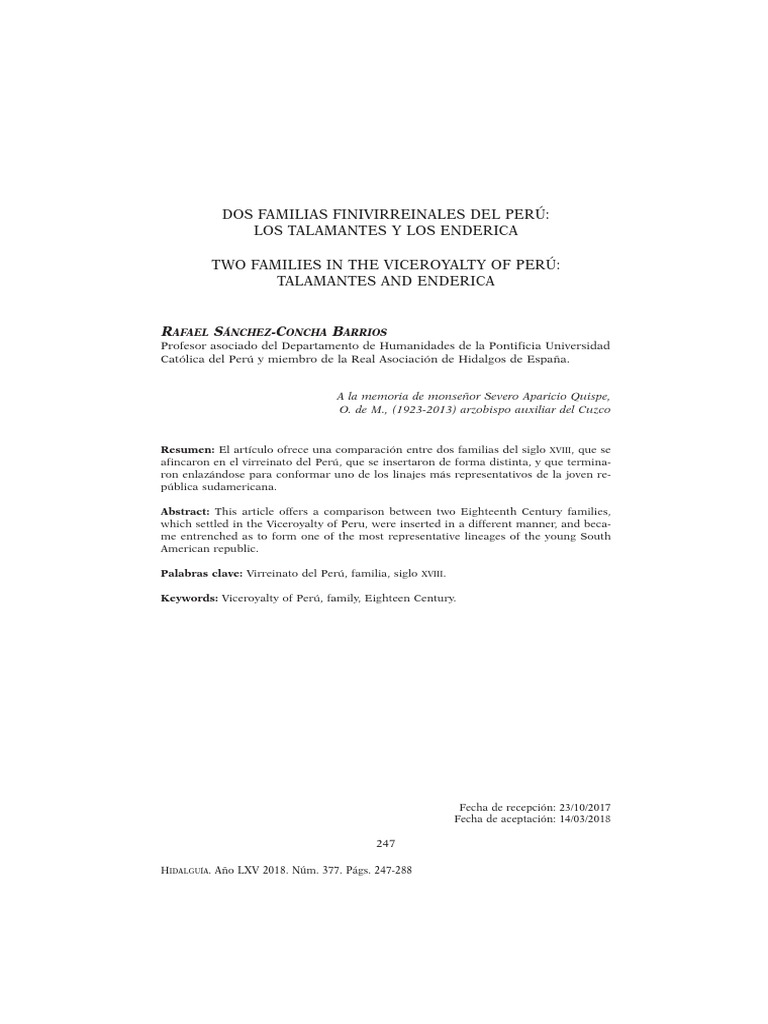 Familias Talamantes y Enderica en Perú | PDF | Perú