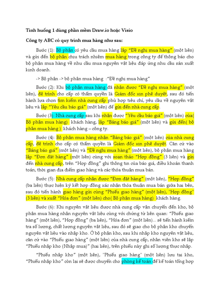 Tình huống 1 dùng phần mềm Draw.io hoặc Visio Công ty ABC có quy trình mua hàng như sau | PDF