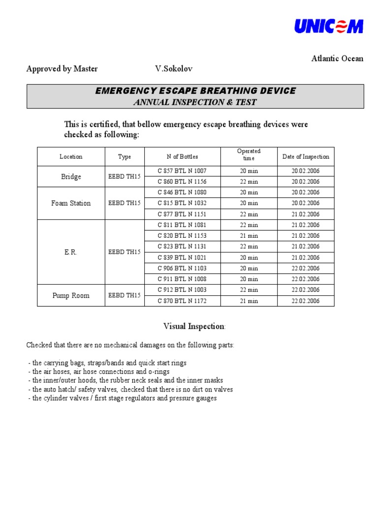 EEBD Annual Test | PDF | Gases | Mechanical Engineering
