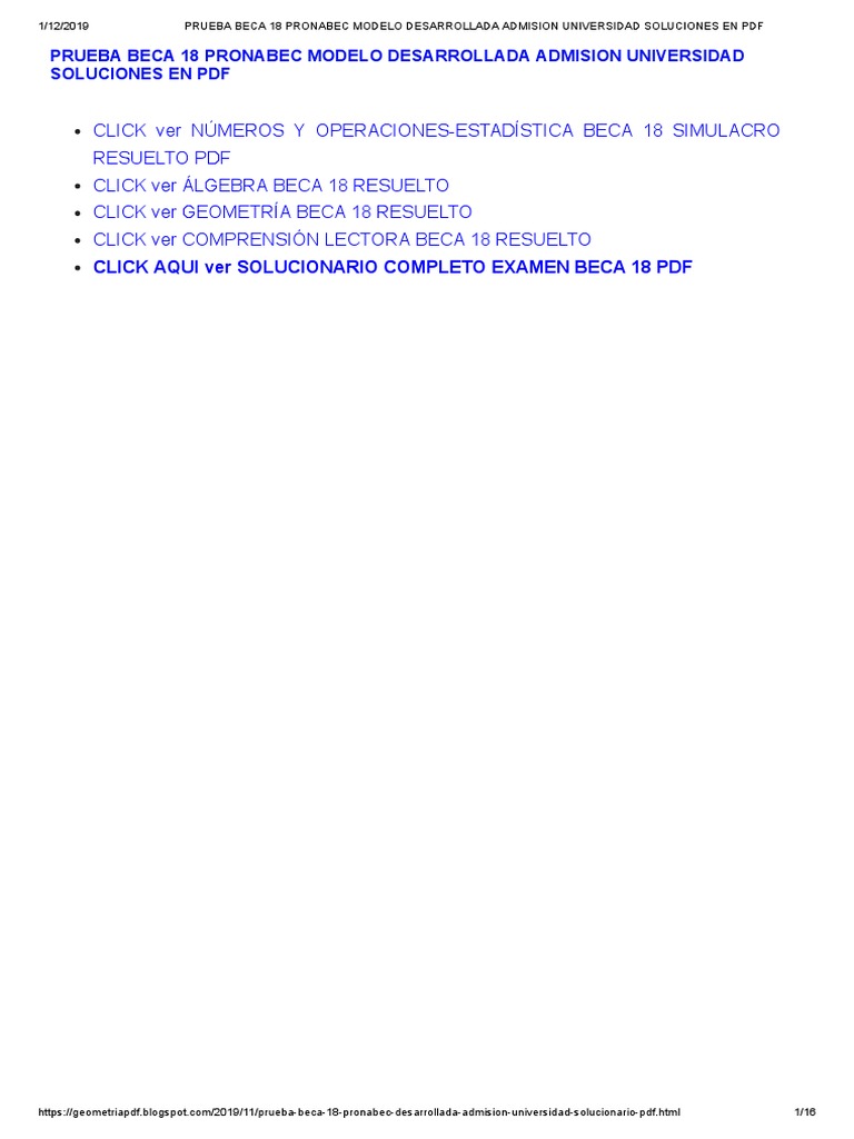 Prueba Beca 18 Pronabec Modelo Desarrollada Admision Universidad Soluciones en PDF | PDF ...