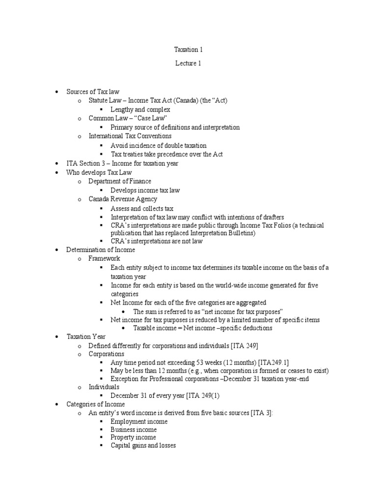 Taxation 1 - Lecture 1 | PDF | Income | Taxes
