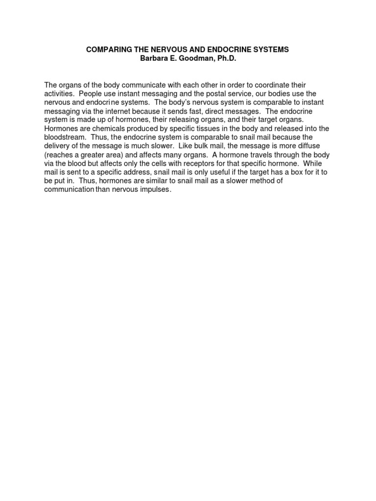 Comparing Nervous Endocrine Systems | PDF
